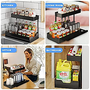 MDHAND Under Sink Organizers and Storage Under Sink Organizer, 2 Tier Kitchen Under Cabinet Storage Organizer, Multi-Purpose 2 Tier Under Sink Storage for Cabinet Bathroom Kitchen, Black