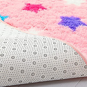 ST. BRIDGE Soft Shag Rug for Girls Bedroom, Fluffy Bedroom Carpet for Princess Castle Baby Toddlers Kids Room Decor, Anti-Skid Fuzzy Cute Nursery Mats Living Room Dorm Plush Carpet, Pink 3 x 5 Feet
