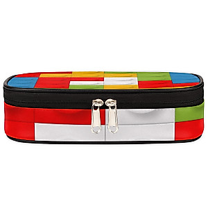 Building Block Big Capacity Pencil Pen Case Colorful Large Pencil Pouch with Zipper Compartments Pencil Bag for Boys Girls Adults Student Office School Supplies