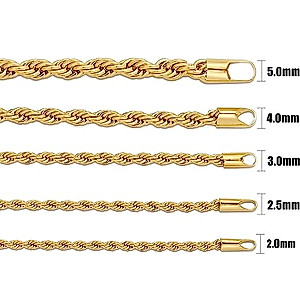 Fiusem Gold Chain Necklace for Men, 2.5mm Mens Chain Necklace, 18K Gold Plated Stainless Steel Rope Chain for Men and Women, Mens Necklace 20 Inch