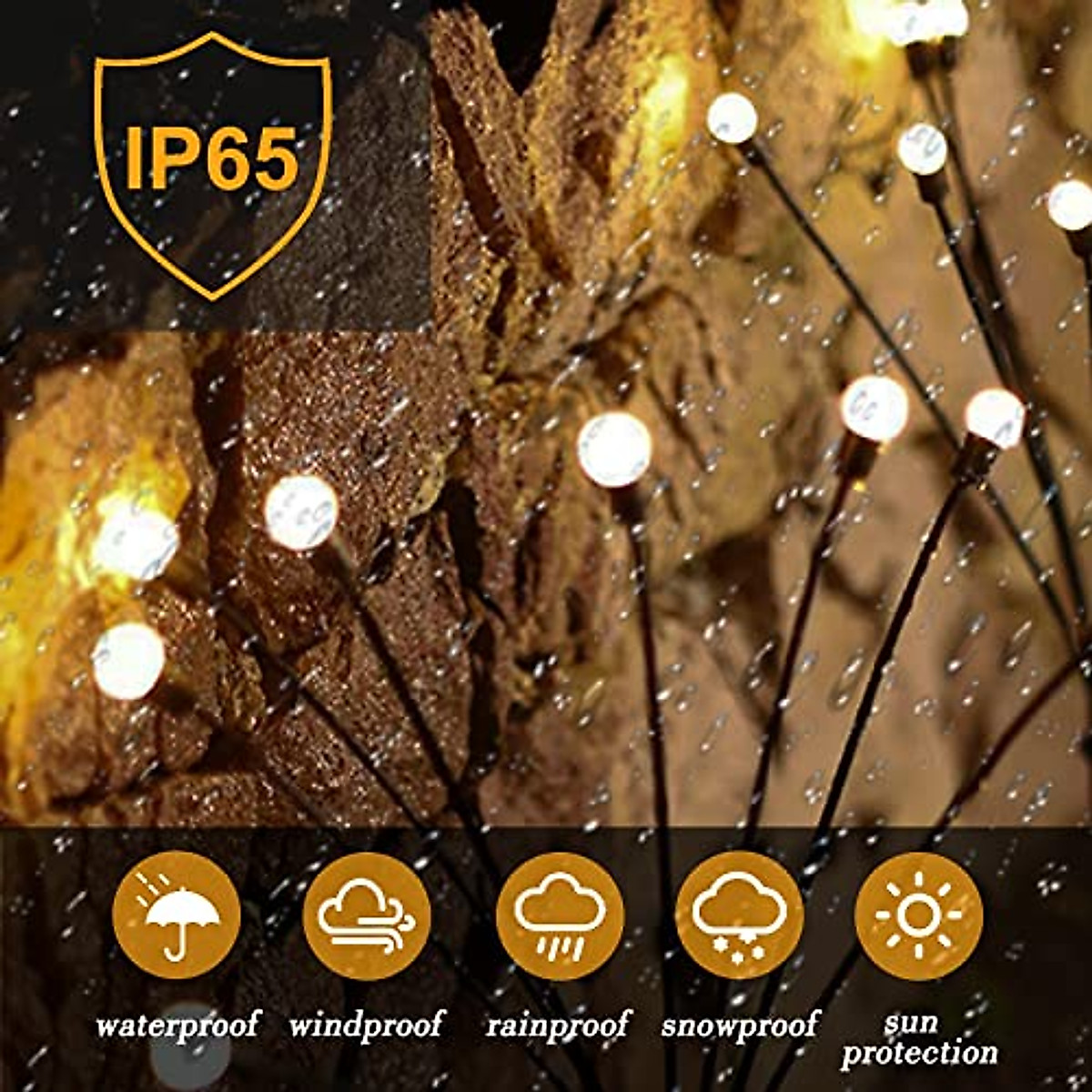 10 LED Firefly Garden Lights Solar Powered, Starburst Swaying Lights Outdoor, Auto Switch, 600 mAh Ni-Mh Battery Solar Charging, IP65 Waterproof Landscape Lights for Yard Pathway - Warm Color, 4 Pack