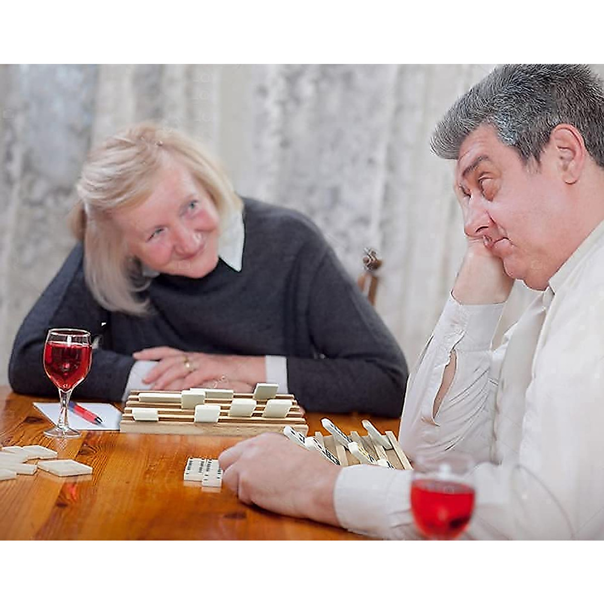 ESSAJOY Wooden Domino Trays/Racks Set of 8 Mexican Train Domino Trays/Racks Double 12 Tiles Holders Rack Domino Tiles Holders Domino Wood Holder【 Dominoes not Included】