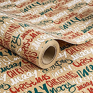 RUSPEPA Christmas Wrapping Paper,Kraft Paper - Marry Christams Design - 24 Inches x 100 Feet - White