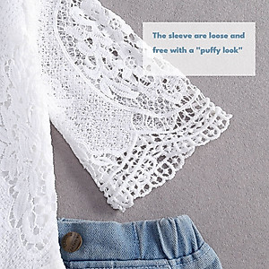 koramesis Baby Girl Clothes Set Lace Ruffle Romper Flare Denim Jean Pants and Headband 3Pcs Set Newborn Infant Outfits Set (White Straight, 3-6 Months)