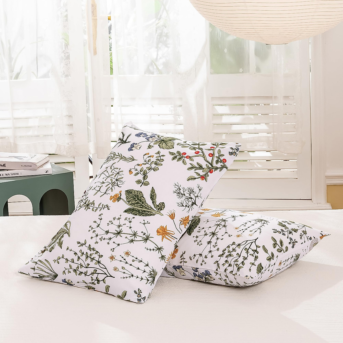 ECOCOTT 100% Cotton Pillowcases Standard Size, Floral Print Pattern Pillow Cover 2 Pack, Super Soft Envelope Closure Standard Pillow Case Set (Standard, 20"x26")