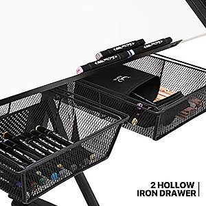 MoNiBloom Height-Adjustable Drafting Table, Tiltable Tabletop Drawing Table Adult Art Craft Work Station w/Stool for Reading Writing Painting, Homeschooling Desk for Children with 2 Storage Drawers