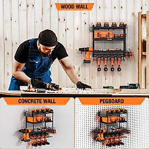 VG1M Power Tool Organizer Wall Mount,Drill Storage Rack Wall Mount,4 Layers Cordless Drill Holder,6 Drill Holder Wall Mount and Garage Racks for Storage,Iron,Black