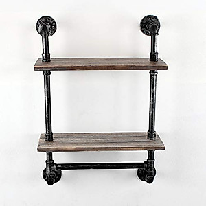 Industrial Pipe Shelf Bathroom Shelves Wall Mounted,19.6in Rustic Wood Shelf with Towel Bar,2 Tier Farmhouse Towel Rack Over Toilet,Pipe Shelving Floating Shelves Towel Holder,Retro Grey