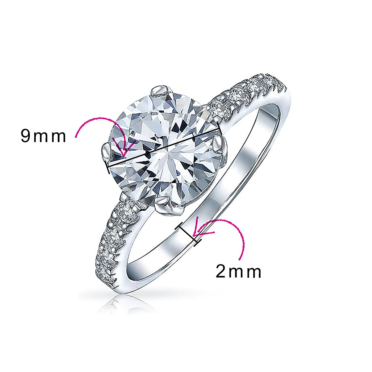 Bling Jewelry Personalize 4CT AAA CZ Round Brilliant Solitaire Engagement Ring For Women .925 Sterling Silver Cubic Zirconia Pave Side Stone 2MM Band Customizable