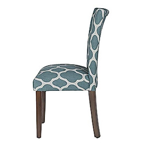 HomePop Parsons Classic Upholstered Accent Dining Chair, Set of 2, Teal and Cream Geometric