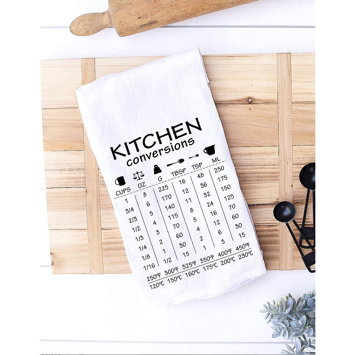 Handmade Funny Kitchen Towel - 100% Cotton Handy Dish Towel with Common Kitchen Conversions - 28x28 Inch Perfect for Chef Baker Housewarming Christmas Mother's Day Birthday Gift (Kitchen Conversion)