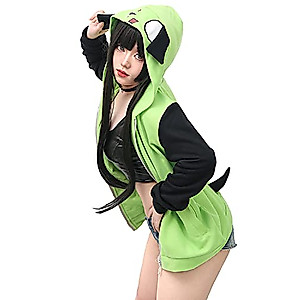 C-ZOFEK ZIM Cosplay Hoodie Mens Womens Green Coat with Ears for Halloween and St. Patrick's Day Costume