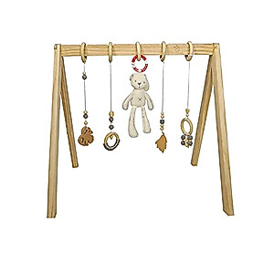 ECOADE Wooden Play Gym - Activity Gym for Baby with 4 Hanging Wooden Baby Toys and 1 Bunny Rattle, Gender Neutral Boho Nursery Decor, Minimalist Baby Nursery