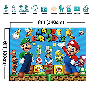 chaungda 8x6ft Super Mario Gold Coin Video Game Happy Birthday Theme Photography Backdrops Children Boys Birthday Party Photo Backgrounds