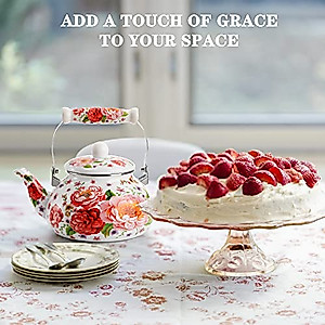 DEAYOU 2.6 Quart Enamel Tea Kettle Stovetop, Large Porcelain Enameled Teakettle, 2.5L Vintage Tea Pot with Ceramic Cool Handle, Colorful Floral Steel Teapot for Hot Water, Retro Decor, No Whistling