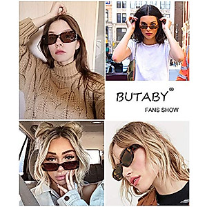 BUTABY Rectangle Sunglasses for Women Retro Driving Glasses 90’s Vintage Fashion Narrow Square Frame UV400 Protection Black & Leopard