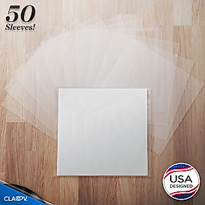 Claev 50 Anti Static Inner Record Sleeves for Vinyl LP Records (12 inch, Square, Translucent), Album Record Protective Plastic Covers for Storage