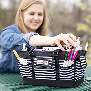 Everything Mary Deluxe Store and Tote, Black & White Stripe - Caddy for Art, Craft, Sewing & Scrapbooking Supplies - Craft Organizers and Storage with Many Compartments