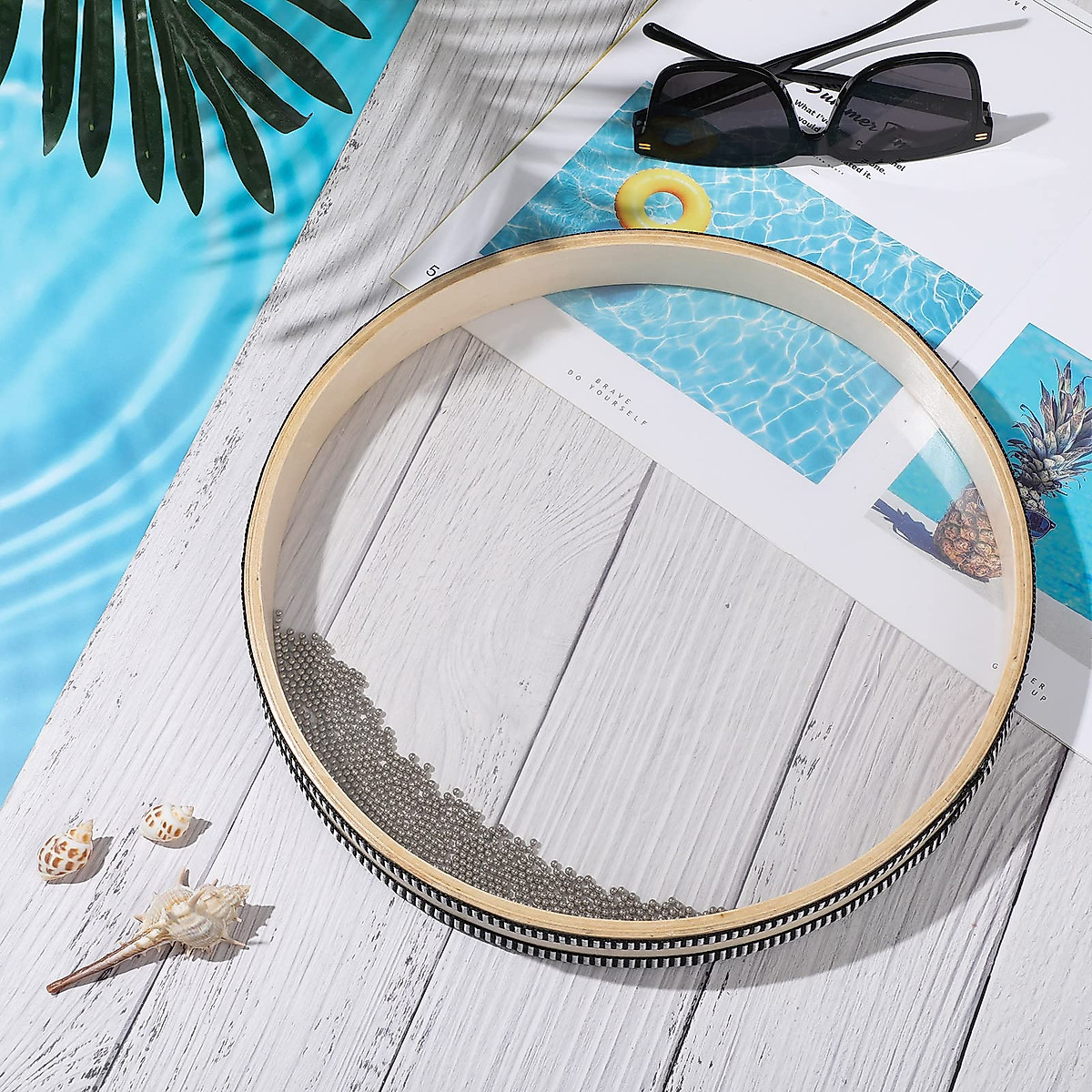 Boao Sea Drum 12 Inches Wave Bead Hand Drum Natural Color Sound Drum Percussion Wave Drum with Hardwood Shell Sea Drum Musical Instrument Percussion for Home Supplies