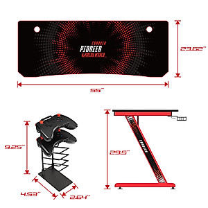 Devoko Gaming Desk Computer Gaming Desk Z-Shaped Pc Gaming Desk with Carben Fiber Surface Gamer Desk with Free Mouse Pad Home Office Desk with Cup Holder and Headphone Hook (55 inch, Red)