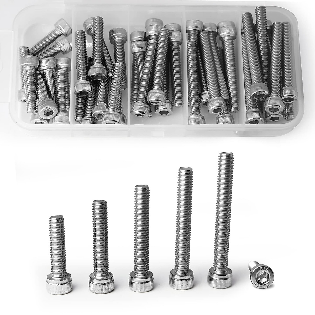 GUTEBANG M5 x 20mm 25mm 30mm 35mm 40mm Socket Head Cap Screws Bolts 304 Stainless Steel Hex Socket Screw, Metric Machine Fully Threaded, Assortment Kit 50PCS