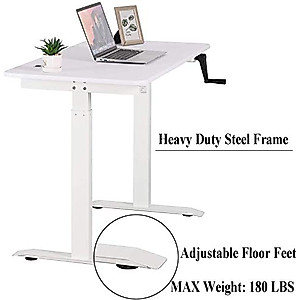 UNICOO - Crank Adjustable Height Standing Desk, Adjustable Sit to Stand up Desk,Home Office Table, Computer Table, Portable Writing Desk, Study Table (White Top/White Frame - NTCSET-01-WW)
