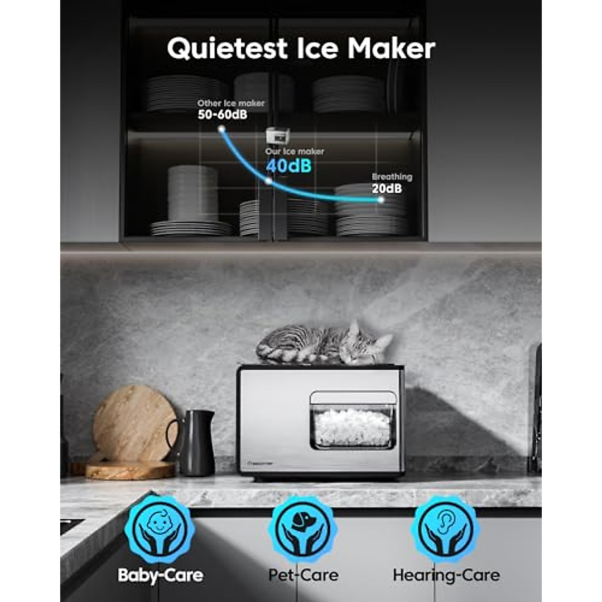 Freezimer Dreamice X3 | Nugget Ice Maker Machine Countertop Sonic Ice Kid Friendly | Pebble Ice Maker Chewable Soft Ice | Self Cleaning | 40lbs/24h