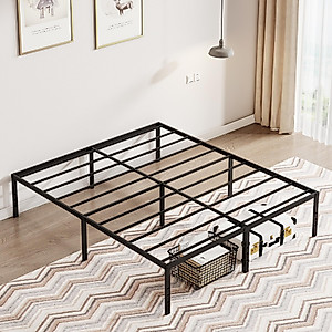 Mavesmog King Size Bed Frame 18 inch High Metal Platform Heavy Duty King Bed Frame Sturdy Steel Slat Support Foundation Bed Frames, No Box Spring Needed, Under Bed Storage, Easy Assembly