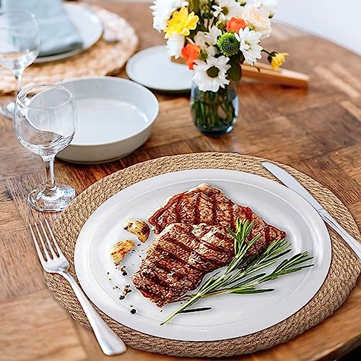 Defined Deco Round Jute Placemats Set of 8,12" Handmade Round Placemats,Woven Braided Placemats,Natural Farmhouse Place Mats,Jute Thick Hot Pads,Rustic Table Mats for Dining Table Decor,Home,Wedding.