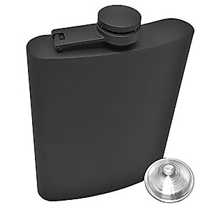 Hip Flask for Liquor 8 Ounce Stainless Steel Black Matte Black Hinge Leakproof with Funnel in Black Box for Men and Women by IDALIO