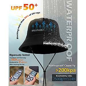 Womens Waterproof Bucket Sun Hat UPF 50+ Outdoor Beach Boonie Floppy Rain Hat for Men Fishing Hiking Safari Cap with Strings