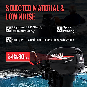 TBVECHI 2 Stroke 18HP Outboard Boat Motor Engine 246CC CDI Ignition 5000-6000RPM 13.2KW Water-Cooling Short Shaft Outboard Boat Motor for Kayaks Canoes Dinghies Inflatable Boats F-N-R Black