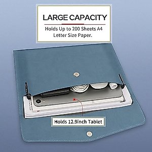 Toplive Document File Folder, Waterproof Thin PU Leather A4 Envelope Folder File Document Organizer Storage Case, Filing Envelope Folder with Magnetic Closure, Blue