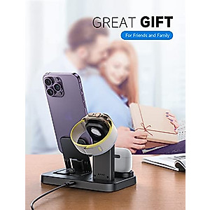 RJR Updated 3 in 1 Charging Station for Apple Devices, Self Adjusting Charging Dock for iWatch 8 7 6 SE 5 4 3 2 1, Built-in Charger Stand for iPhone Series AirPods Gifts (with 15W Adapter) Black
