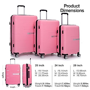 Tripcomp Luggage Sets Hardshell Travel Durable Suitcase Sets with Spinner Wheels TSA Lock, Carry-on,Luggage 3piece Set (20inch/24inch/28inch) (Pink)