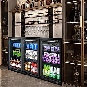 BLUELINETECH Back Bar Cooler, 3 Glass Door Commercial Beverage Cooler Undercounter Refrigerator with LED Lighting, 11.5 cu.ft, 53” Wide