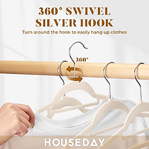 HOUSE DAY Velvet Hangers with Tie Bar 20 Pack Ivory, Clothes Hangers Non-Slip, Space Saving Felt Hangers for Pants, Coat, Suits, Shirt, Scarf, No Hanger Marks