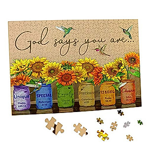 Sunflower Puzzle 500 Piece Puzzles for Adults - Retro Sunflowers and Farmhouse Yellow Flower Hummingbird Animal Inspirational Wooden Jigsaw Puzzles for Family Activities Games - God Says You are