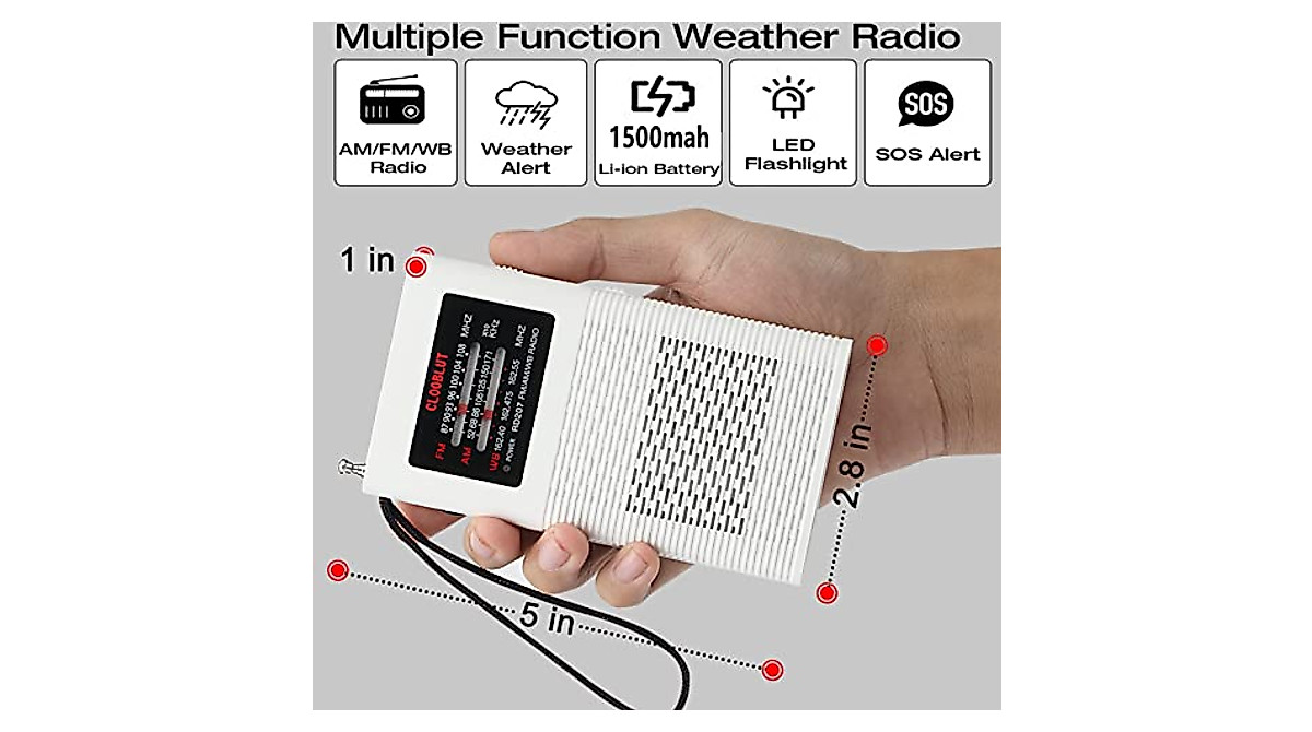 Pocket Weather Radio NOAA AM FM - Emergency Alert & Flashlight