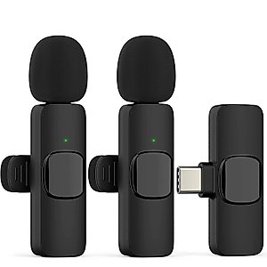 Wireless Lavalier Microphone for Type-C Phone, Wireless Clip Mic for Android/Laptop, Plug-Play Wireless Microphones for Recording, TikTok, YouTube, Live Stream (2 Pack)