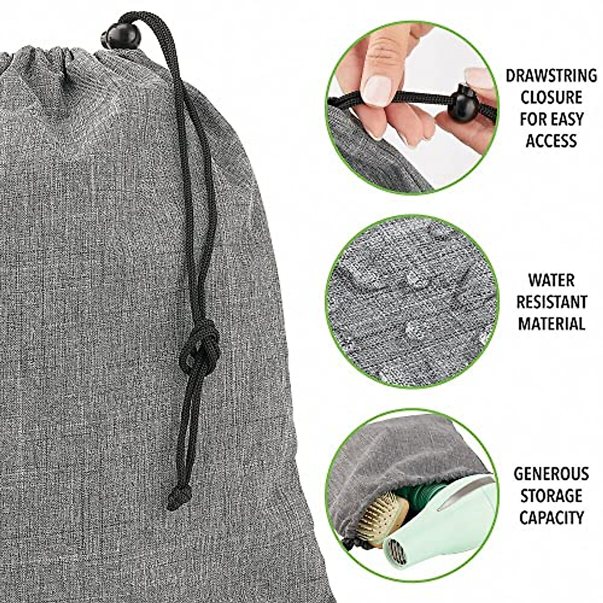 mDesign Portable Large Capacity Travel Bag with Draw String Closure, Water-Resistant for Laundry Room, College Dorm Room, Apartment, Gym, Sporting Events, School, Make-Up, Travel - 2 Pack - Gray