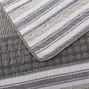 Soul & Lane Madrona 2-Piece Pieced Cotton Quilt Set - Twin Size with 1 Sham, Modern Masculine Quilted Bedspread in Brown and Gray, Contemporary Striped Bedding for Boy's Bedroom