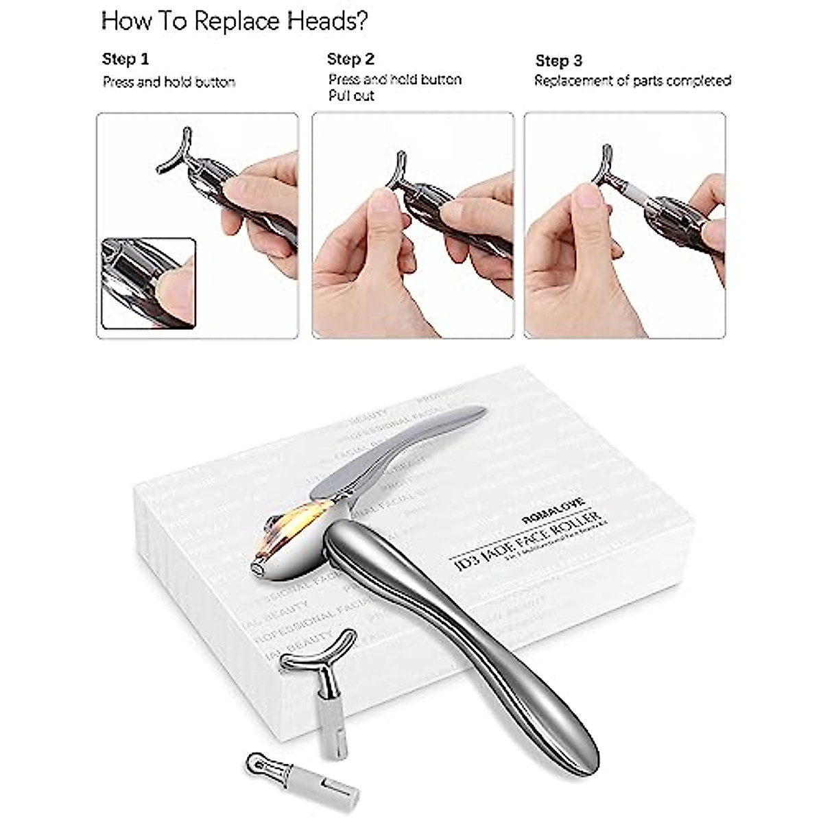 Jade Face Roller Skin Care, Detachable Jade Facial Roller Massager, Anti Aging Face Roller Set Beauty Facial Tools for Routine Skincare Reduce Puffiness Wrinkle (Cat Eye Roller+ Silver Black)