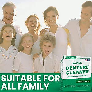 Protech Denture Cleaner (180 Days) Denture Cleanser for Retainers, Mouthguards, and Dentures, Nicotine and Coffee Stains Cleaner, Powder, 6-Month Supply