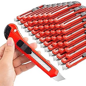 DIYSELF 30 Pack Box Cutter Retractable, 18mm Box Knife, Utility Knife Retractable with Snap Off Blade, Automatic Retractable Knife, Box Cutter Knife, Sharp Box Cutters for Cardboard, Art, Craft