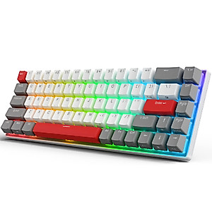 RK ROYAL KLUDGE RK G68 65% Wireless Mechanical Keyboard, Bluetooth5.1/2.4G/Wired Hot Swappable Mechanical Keyboard with 3 USB Ports, 68 Keys RGB Blue Switch for Mac Windows, Classical Red