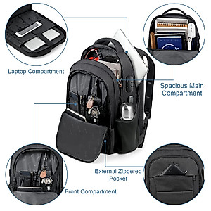 Tzowla Travel Laptop Backpack,Durable Water Resistant Anti-Theft 50L Extra Large 17.3 Inch with USB Charging Port and Lock Fit Computer Business Bookbag for Women Men Gift-Black