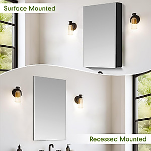 DURLDENG Bathroom Mirror with Storage,16 X 24 Inch,2024 New Model,Medicine Cabinet Mirror,Recessed Medicine Cabinet with Mirror,2 Adjustable Shelves,Black,Soft Hinge