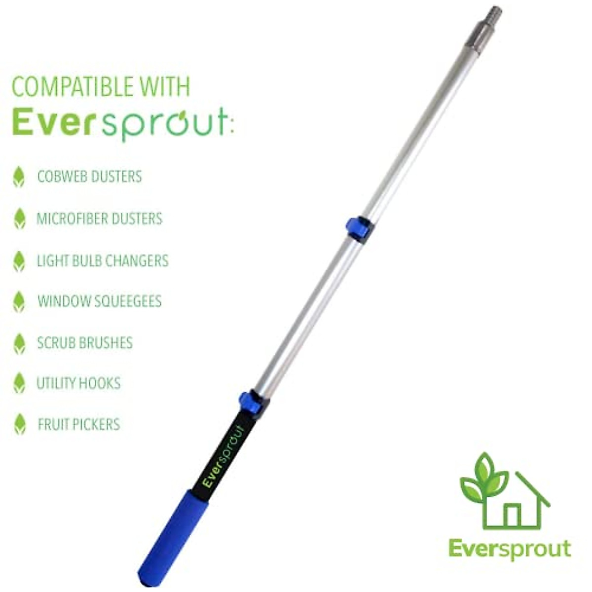 EVERSPROUT 1.5-to-3 Foot Scrub Brush | Built-in Rubber Bumper | Lightweight Extension Pole Handle | Soft Bristles wash Car, RV, Boat, Solar Panel, Deck | Shower Brush for Cleaning | Floor Brush