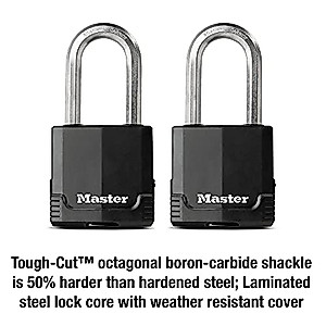 Master Lock M515XTLH Magnum Heavy Duty Padlock with Key, 2 Pack Keyed-Alike, Black